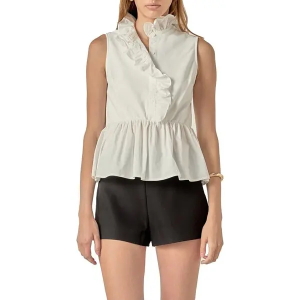 English Factory Mixed Media Ruffle Peplum Top
