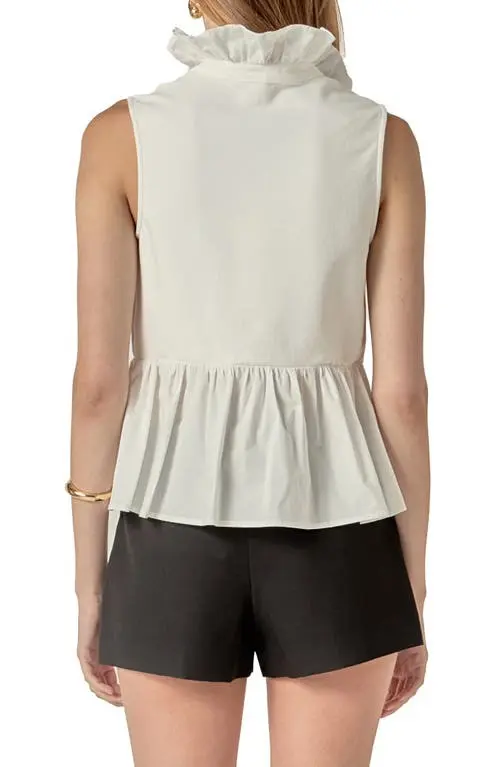English Factory Mixed Media Ruffle Peplum Top