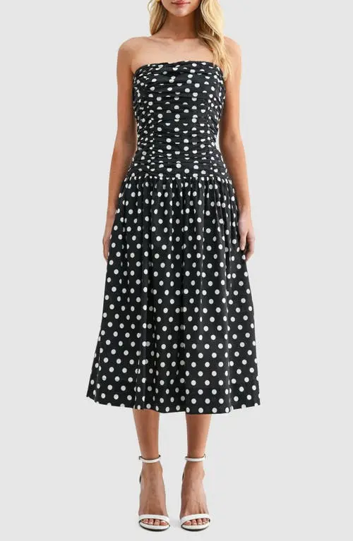 ALL IN FAVOR Polka Dot Strapless Dress - Black Cream Dot