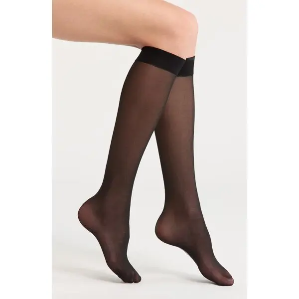 Nordstrom Semisheer Knee-high Socks - Black- Pink Wisp