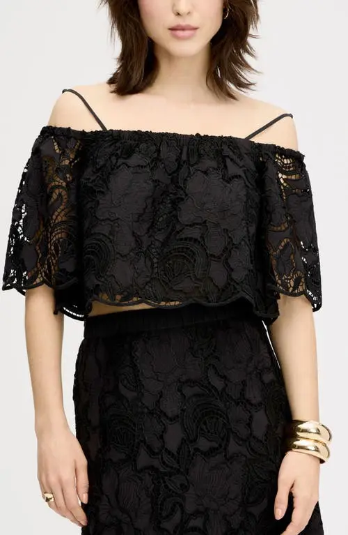 Sam Edelman Lace Off-the-shoulder Crop Top - True Black