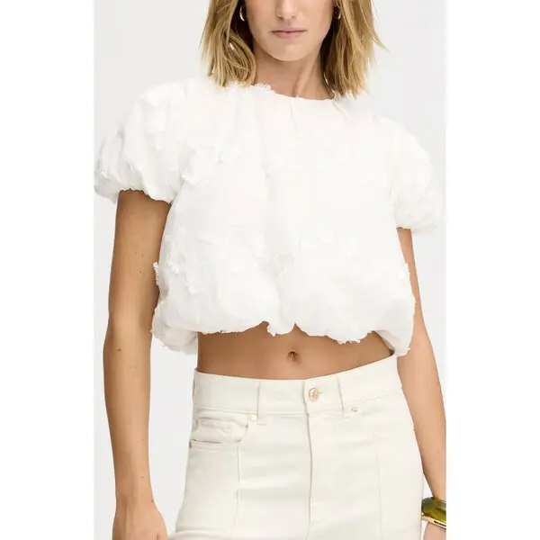 Sam Edelman Embroidered Floral Cotton Bubble Top - Bright White