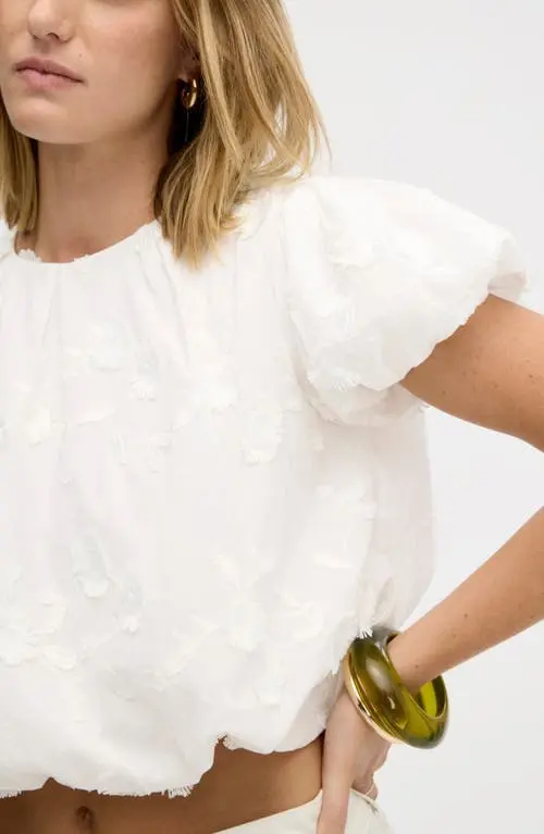Sam Edelman Embroidered Floral Cotton Bubble Top - Bright White