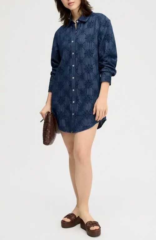 Sam Edelman Eyelet Embroidery Shirt Dress - Medium Wash