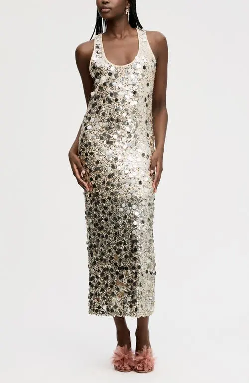 Sam Edelman Paillette Sleeveless Maxi Dress - Blush Silver