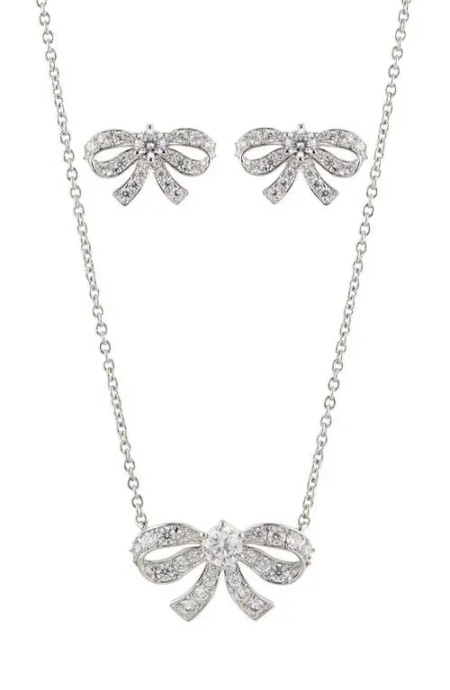 Nadri Bow Necklace & Earrings Set - Rhodium
