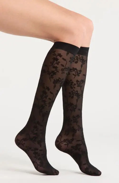 Nordstrom Floral Lace Knee-high Socks - Black