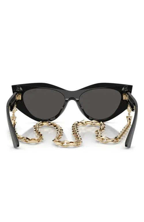 JIMMY CHOO 53mm Cat Eye Sunglasses With Embellished Chain - Black/dark Grey