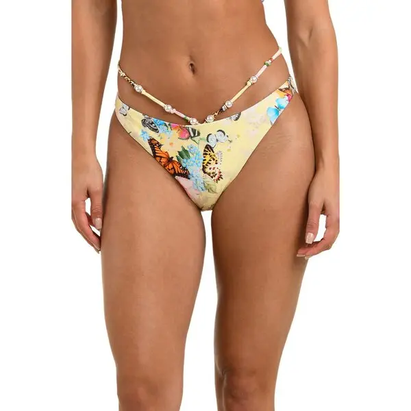 L'Agence Butterfly Beaded Bikini Bottom - Yellow Multi