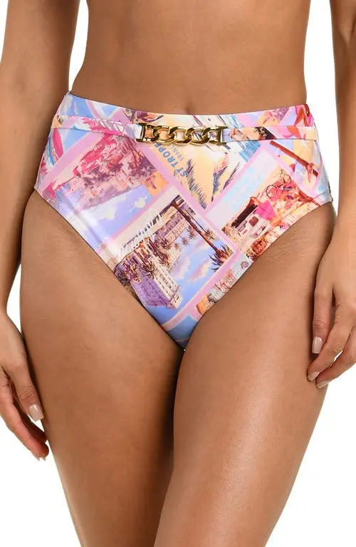 L'Agence Vanessa Postcard High-waist Bikini Bottom - Pink Multi