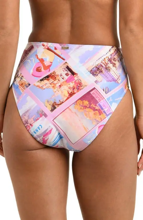 L'Agence Vanessa Postcard High-waist Bikini Bottom - Pink Multi