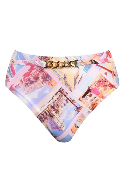 L'Agence Vanessa Postcard High-waist Bikini Bottom - Pink Multi