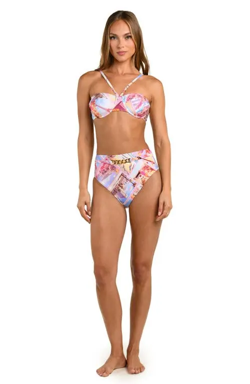 L'Agence Vanessa Postcard High-waist Bikini Bottom - Pink Multi