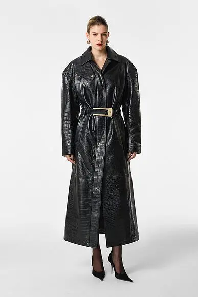 Revolve Nikita Leather Coat With Croc Embossing