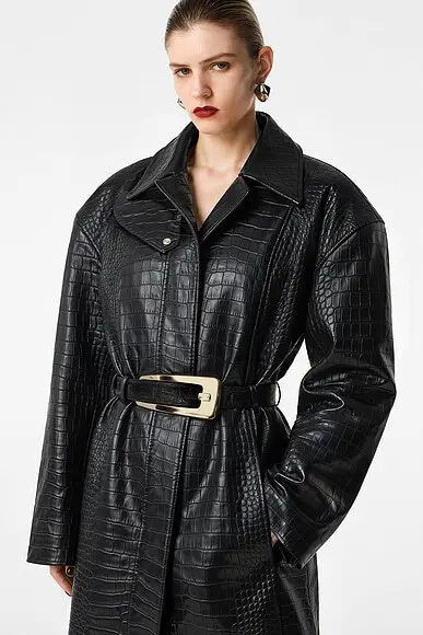 Revolve Nikita Leather Coat With Croc Embossing