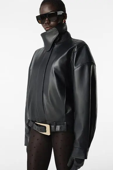 Revolve Oversized Leather Jacket With Padded Shoulders And Belt