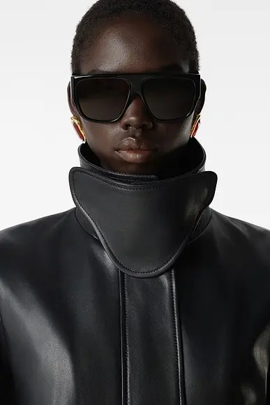 Revolve Oversized Leather Jacket With Padded Shoulders And Belt