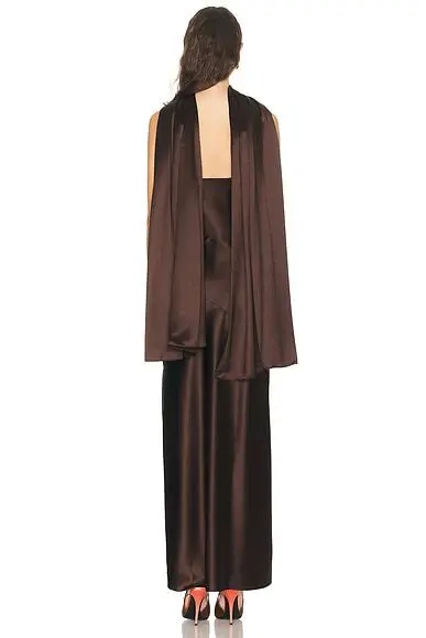 NICHOLAS Nelia Maxi Cape Slip Dress - Espresso