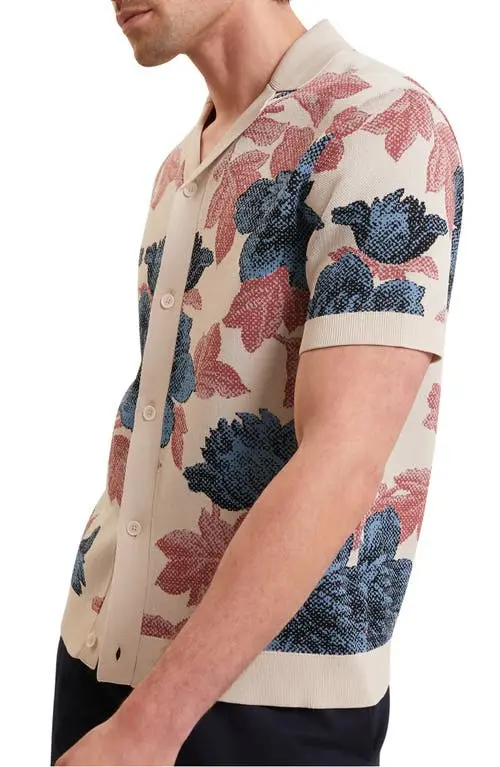 Ted Baker London Ashqara Floral Knit Button-up Shirt - Beige