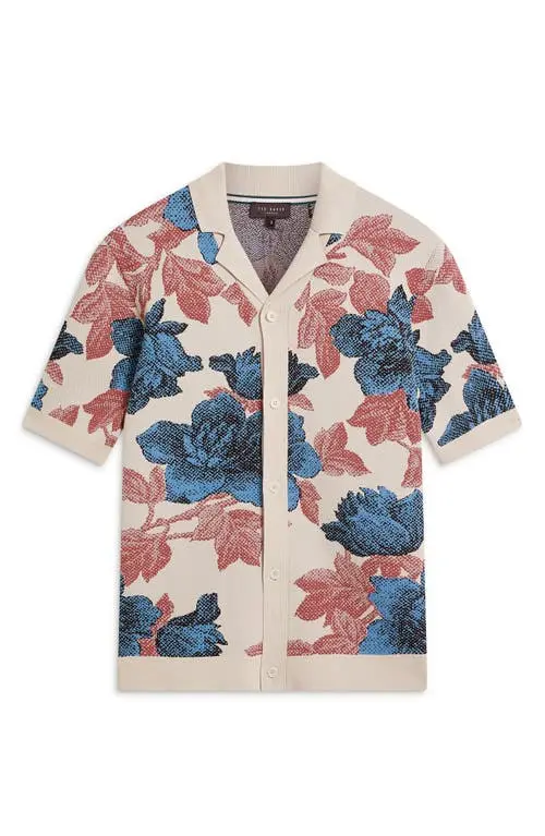 Ted Baker London Ashqara Floral Knit Button-up Shirt - Beige