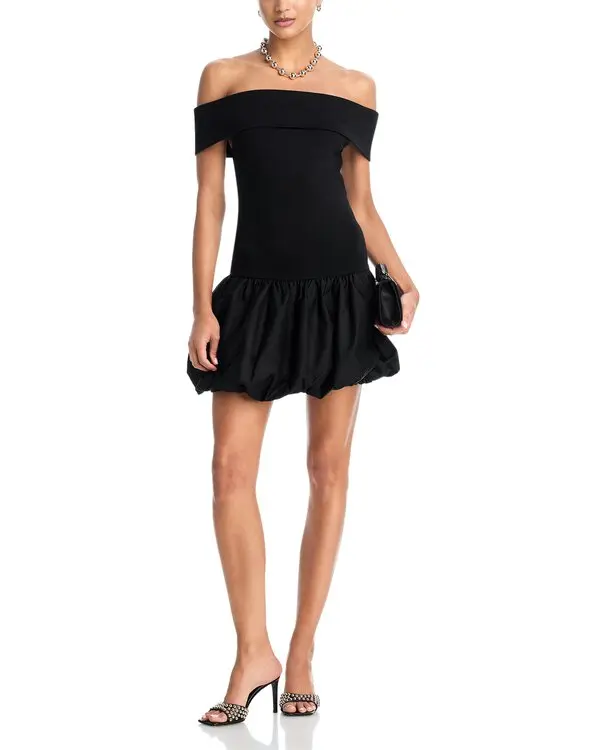 Aqua Ponte Off-the-shoulder Bubble Hem Mini Dress