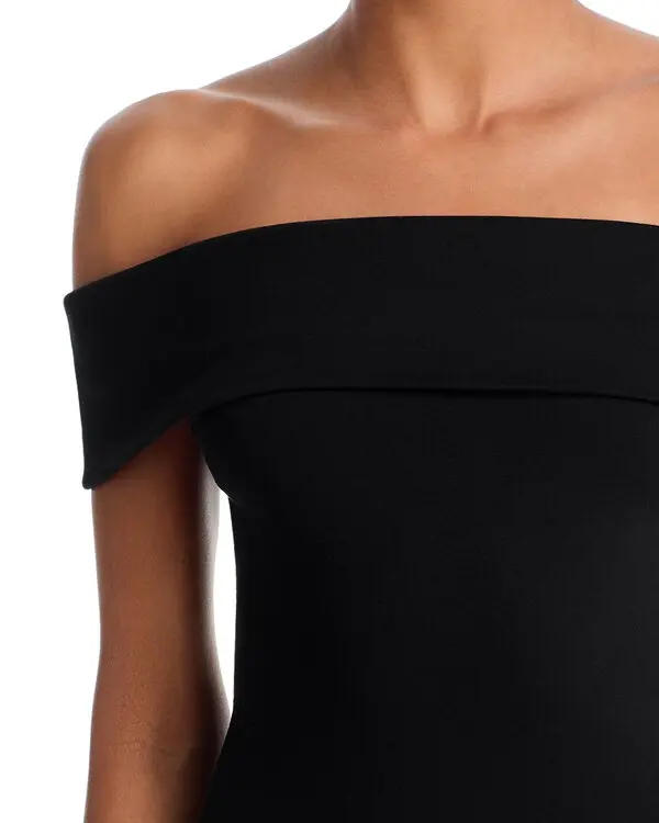 Aqua Ponte Off-the-shoulder Bubble Hem Mini Dress