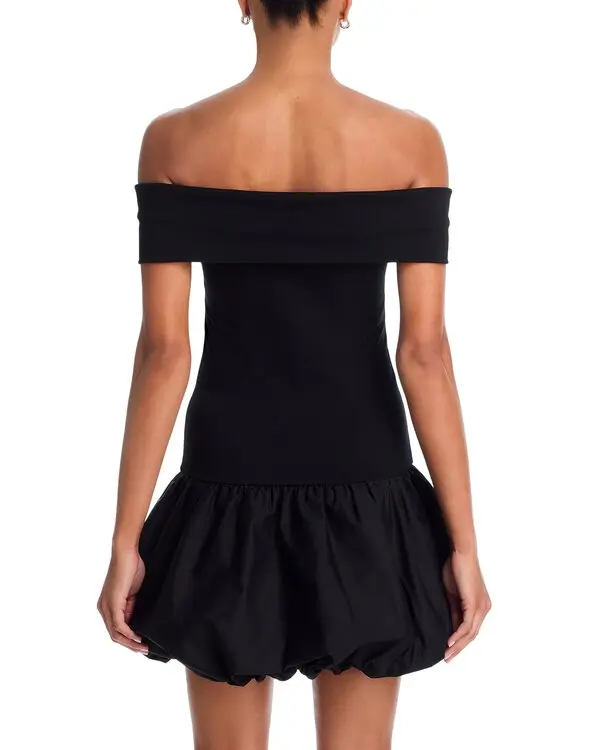 Aqua Ponte Off-the-shoulder Bubble Hem Mini Dress
