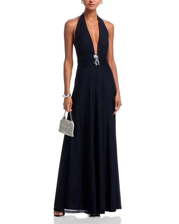 KATE BARTON Mesh Halter Dress - Navy