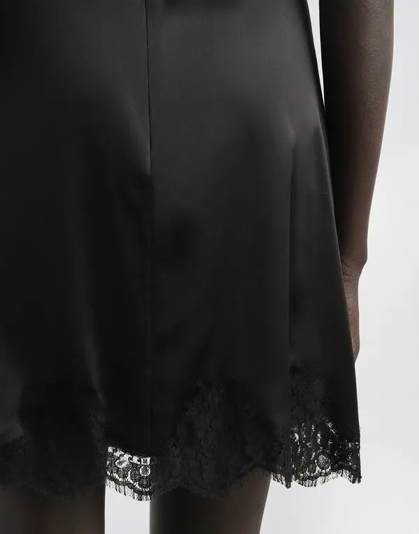 Dolce & Gabbana Short Stretch Satin Slip Dress With Logo Tag