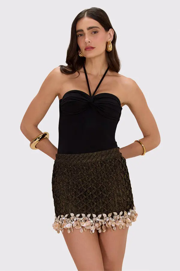 PatBO Beaded Mesh Mini Skirt