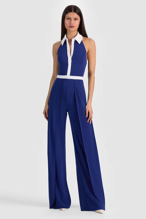 Alice + Olivia Alara Collared Jumpsuit - Blue