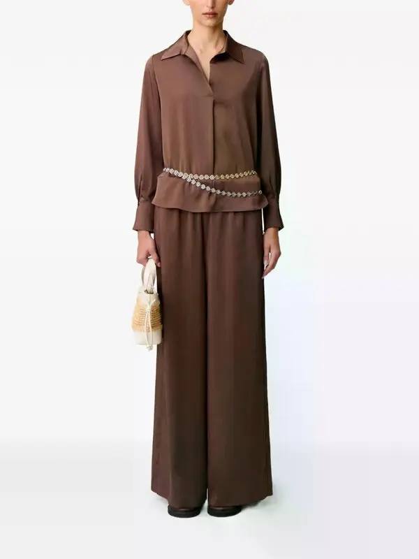 Claudie Pierlot Long Sleeve Blouse With Open Lapel Collar - Brown