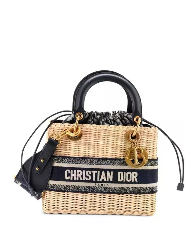 Dior Lady Wicker And Oblique Canvas Medium Tote Bag - Blue