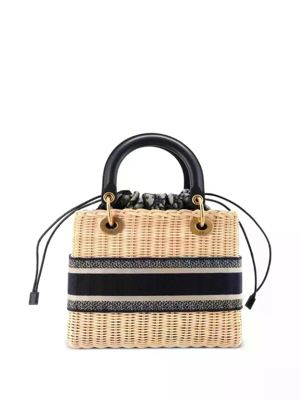 Dior Lady Wicker And Oblique Canvas Medium Tote Bag - Blue