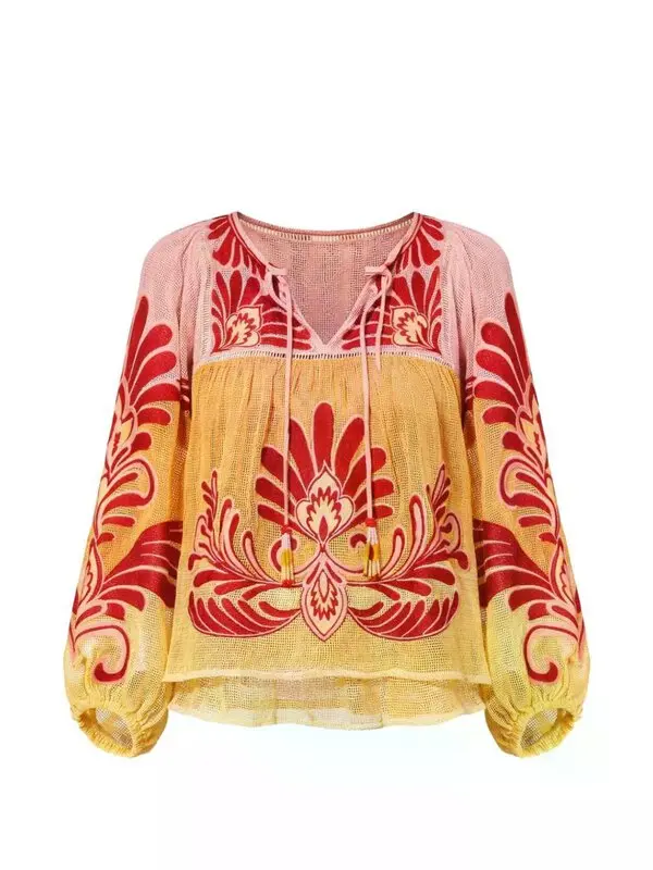 Farm Rio Floral Print Tie Blouse