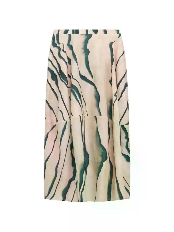 Liviana Conti Abstract Print Linen Midi Skirt - Neutrals