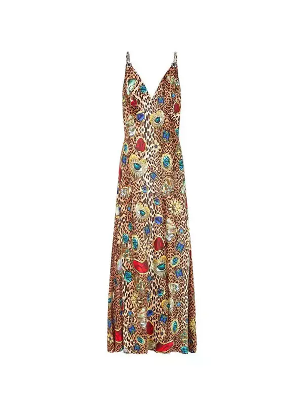 Camilla V-neck Printed Slip Dress - Neutrals