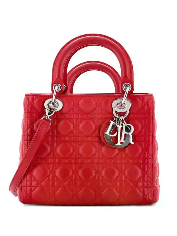 Dior Lady Bag Cannage Quilt Lambskin Medium Satchel - Red