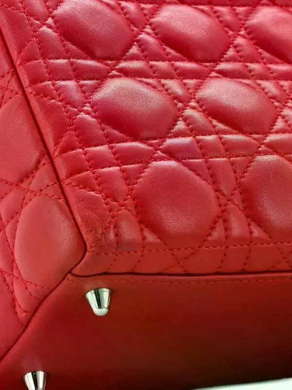 Dior Lady Bag Cannage Quilt Lambskin Medium Satchel - Red