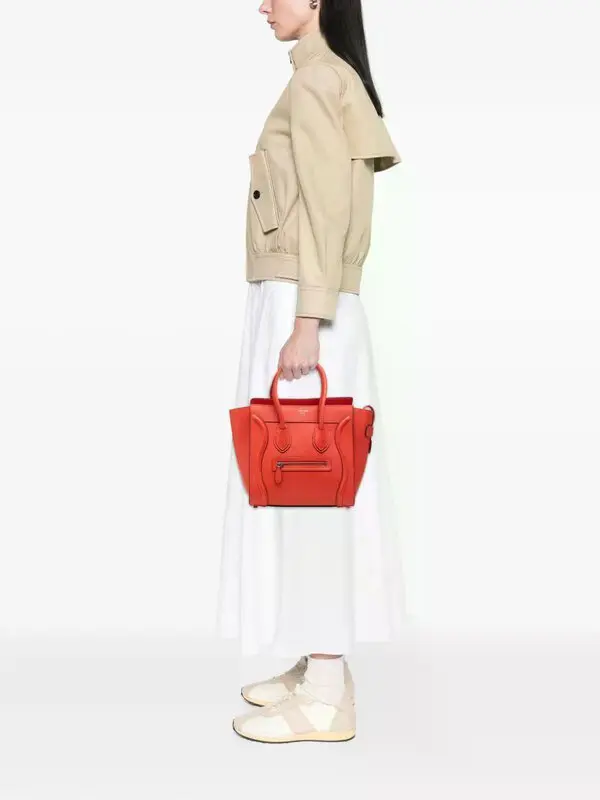 Celine 2014 Micro Leather Luggage Tote Handbag - Orange