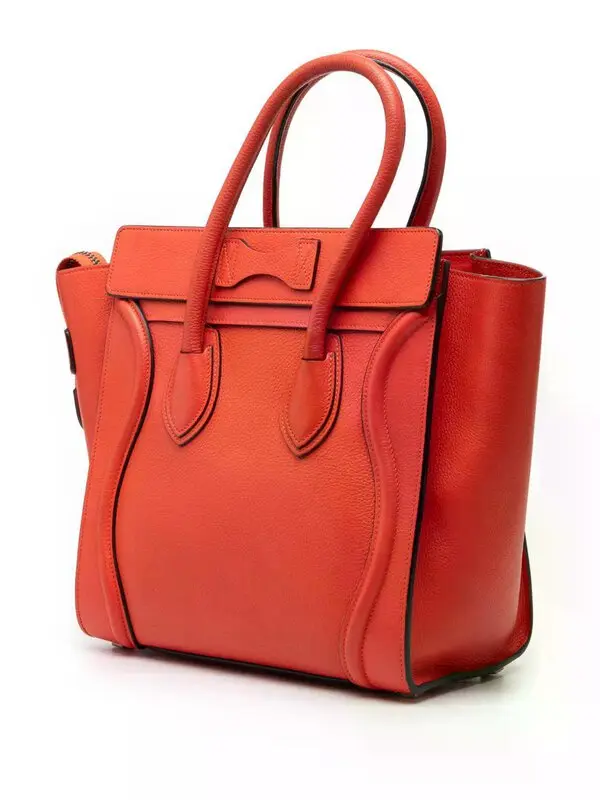 Celine 2014 Micro Leather Luggage Tote Handbag - Orange