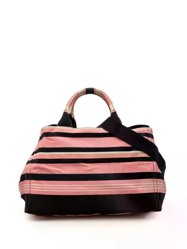 Prada Large Canapa Righe Striped Satchel - Pink