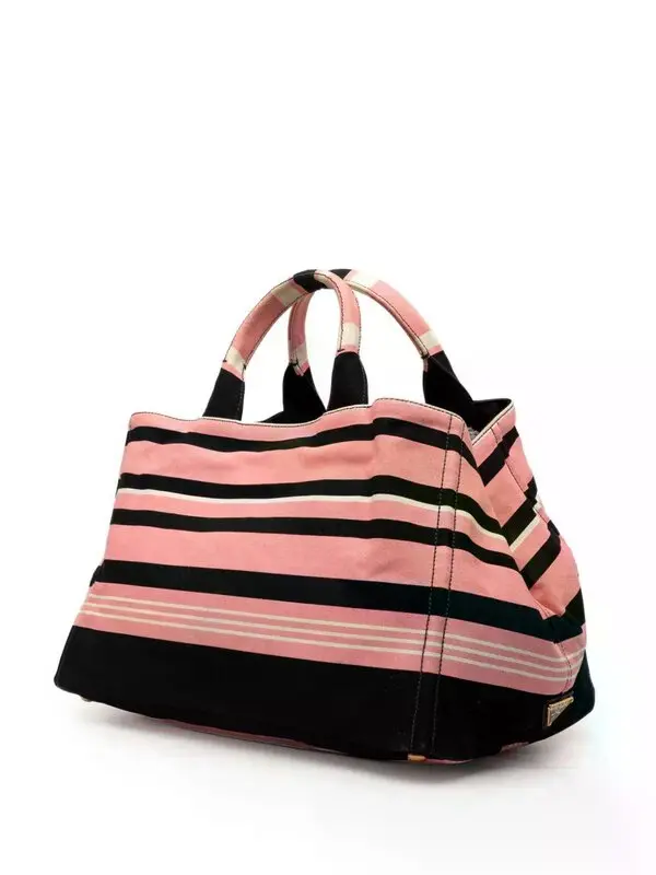 Prada Large Canapa Righe Striped Satchel - Pink