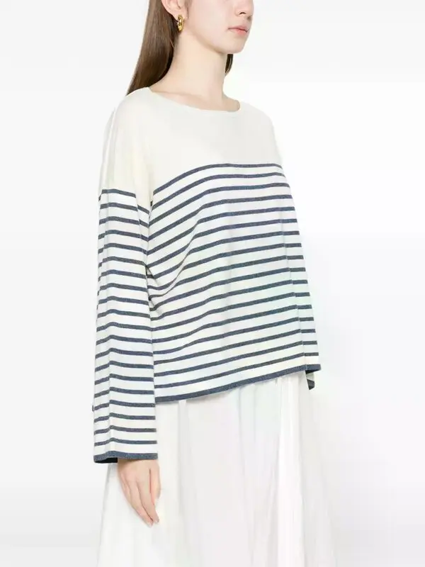 C.T.PLAGE Striped Boat Neck Sweater - White
