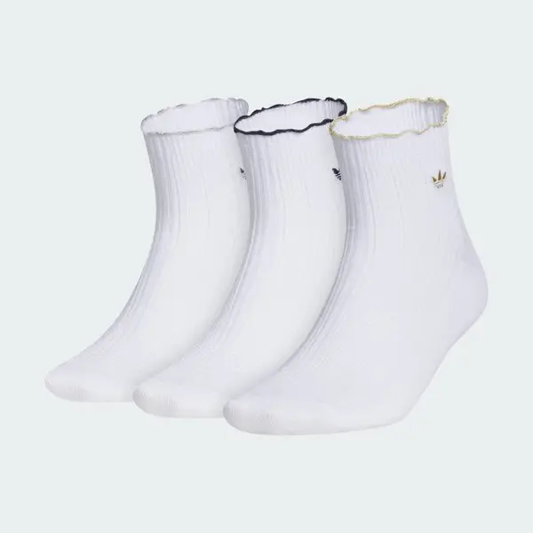 Adidas Originals Ruffle Quarter Socks 3 Pack - White / Silver Metallic / Gold Metallic