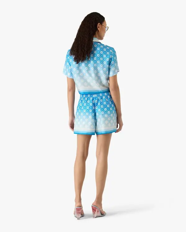 Casablanca Gradient Monogram Knotted Cropped Silk Shirt - Blue