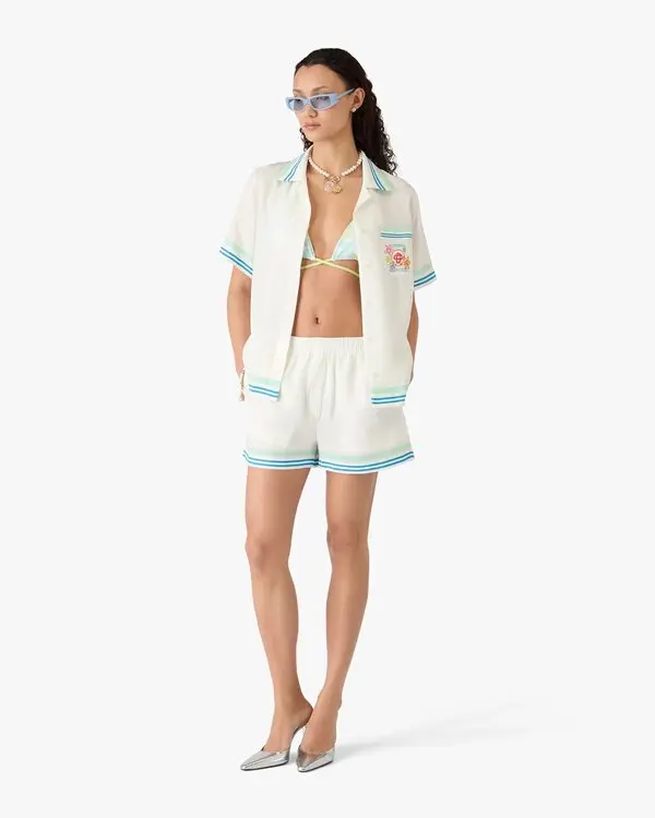 Casablanca Floral Cc Smile Monogram Jacquard Silk Shorts