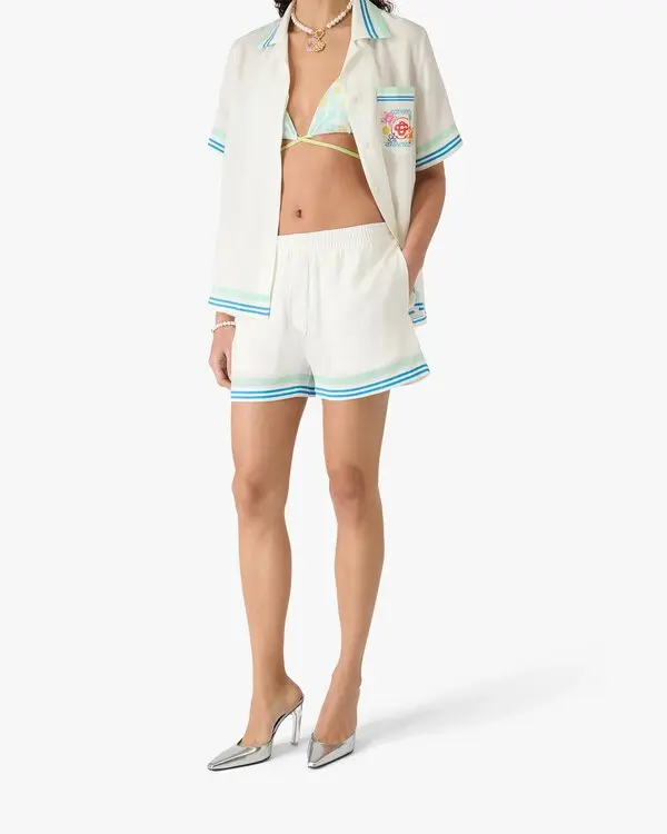 Casablanca Floral Cc Smile Monogram Jacquard Silk Shorts