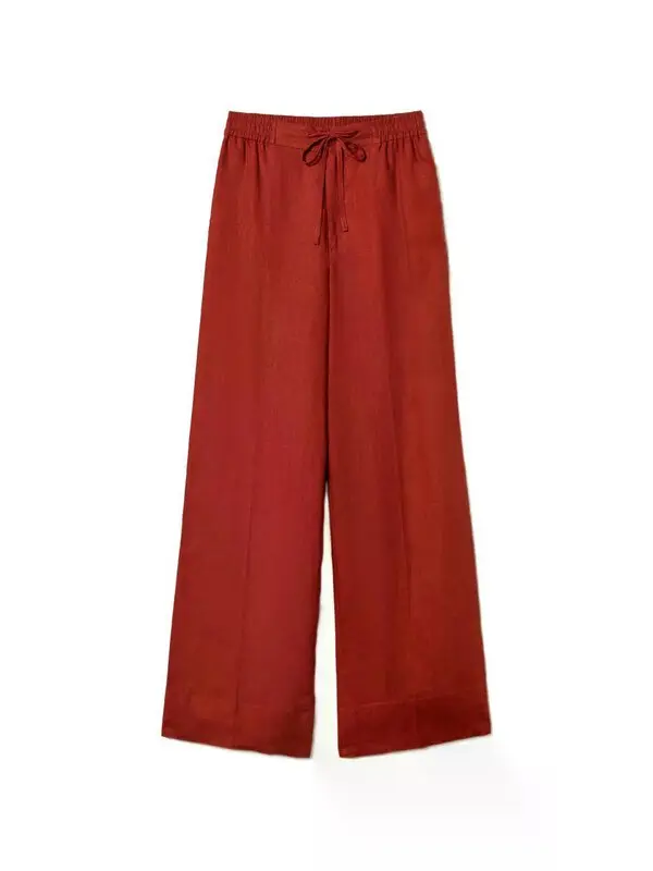 TWINSET Wide Leg Linen Trousers With Embroidered Detail
