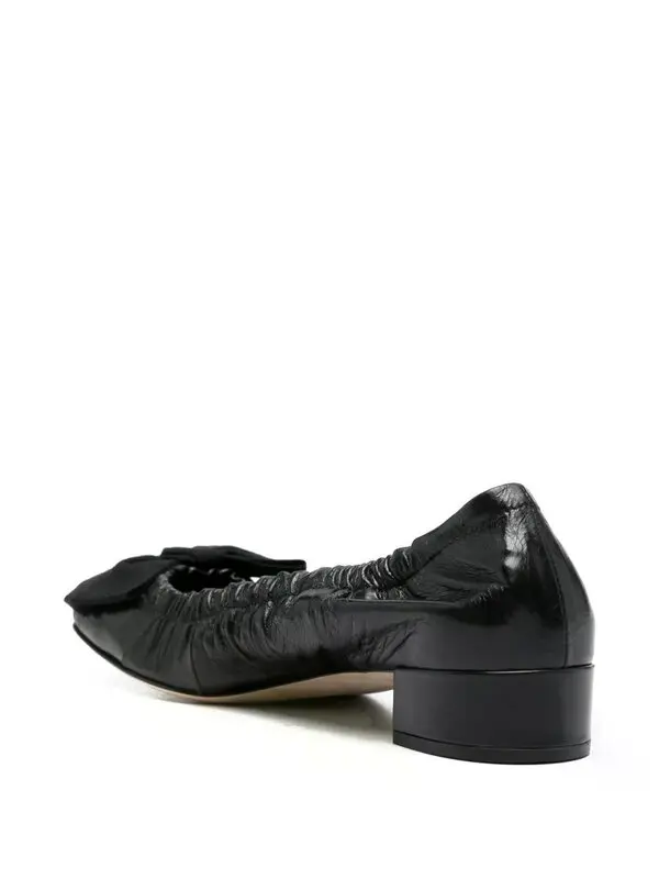 Prada Leather Ballet Flats With Bow - Black
